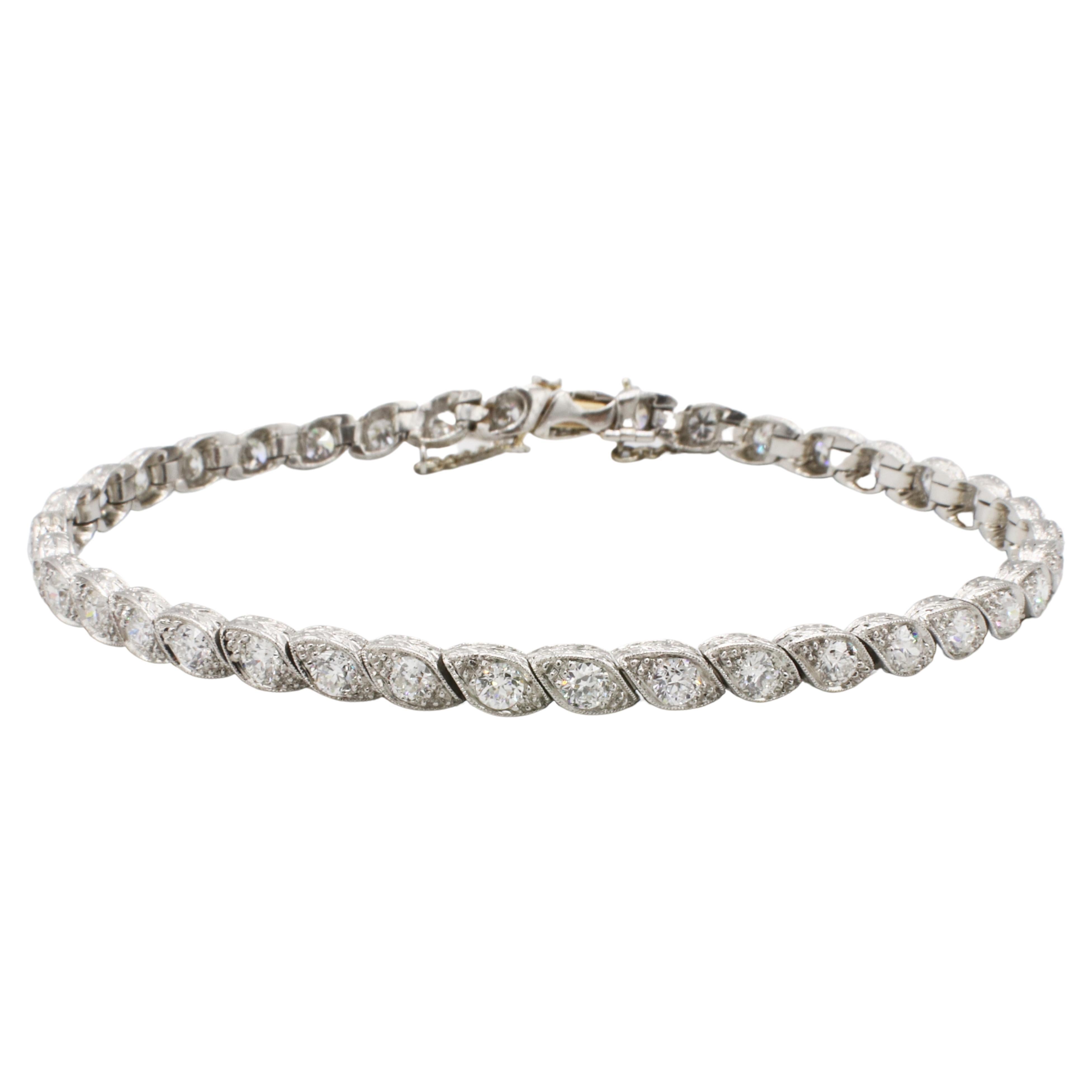 Antique Edwardian Old European Cut Diamond Bracelet in Platinum, Lace ...