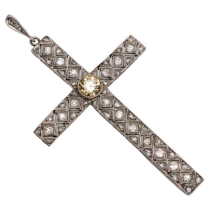 Antique platinum cross with diamonds, France, early 20th century. For ...