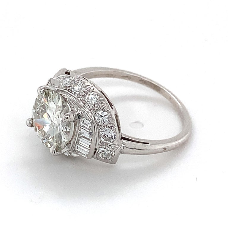 Antique Platinum European Cut Center W/ Baguette and Round Cut Diamonds ...