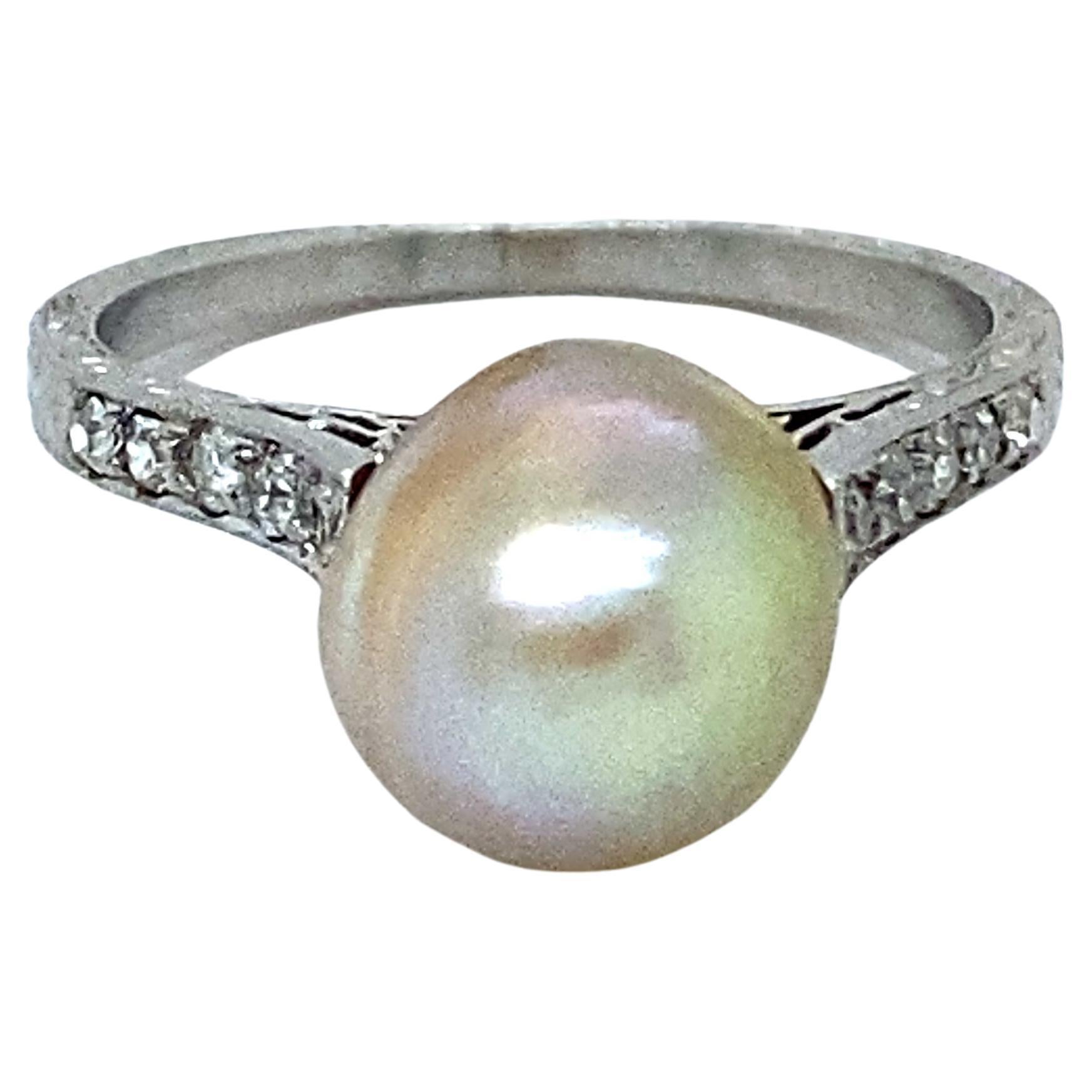 Edwardian Natural Pearl Diamond Silver Gold Engagement Ring at 1stDibs ...