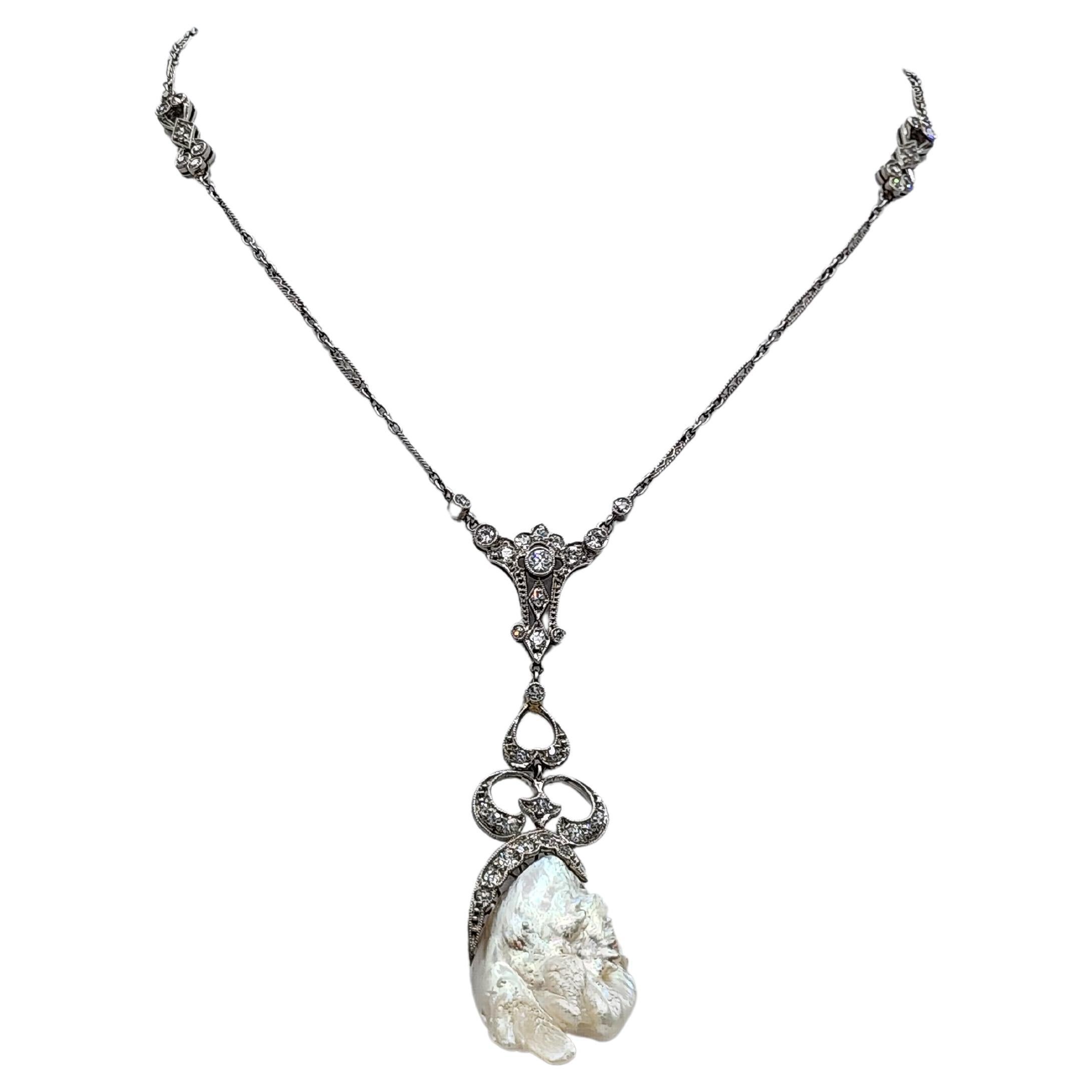 Antique Platinum Natural Mississippi River Pearl Belle Epoque Pendant ...