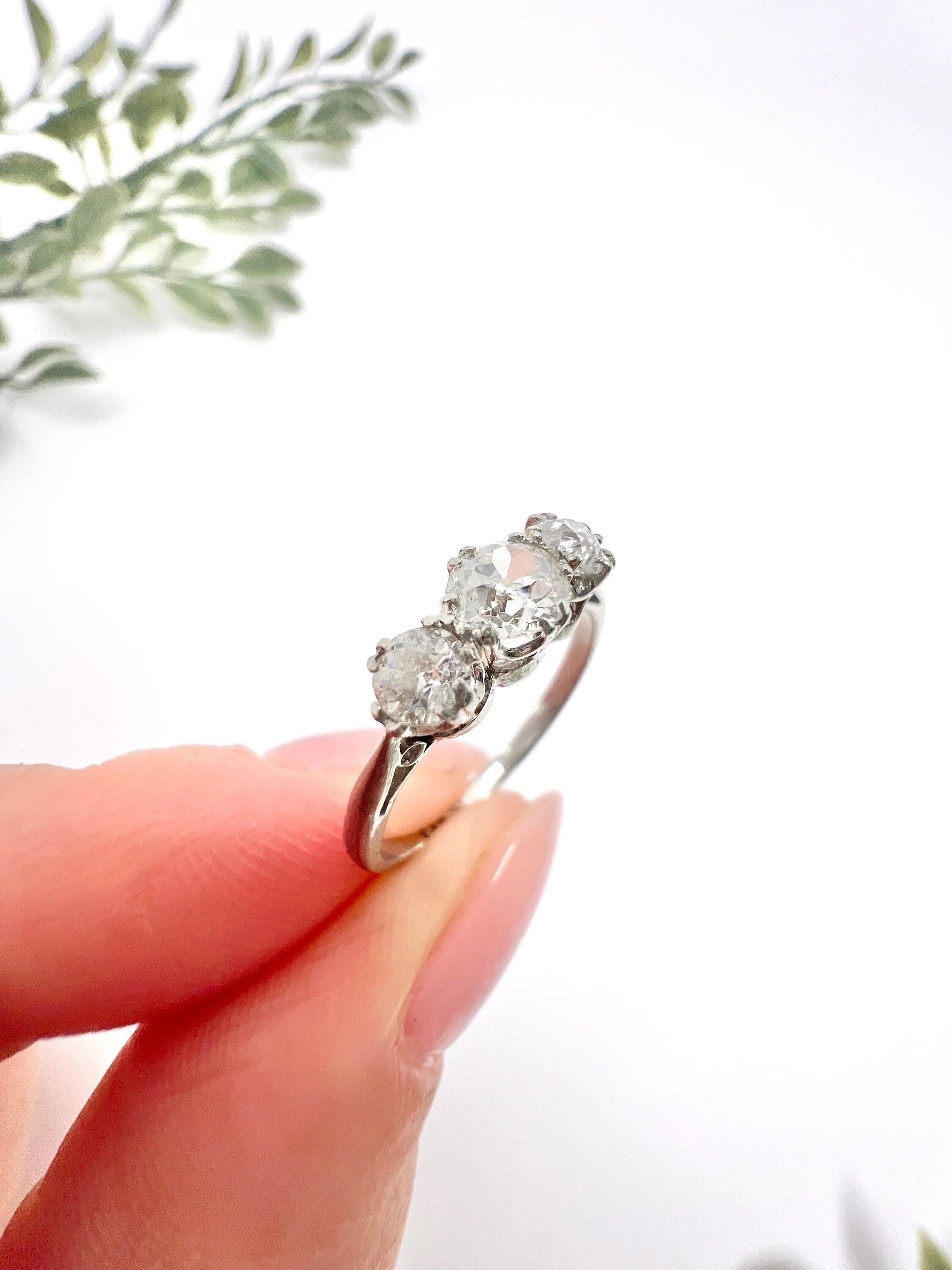 Antique Platinum Stamped, 1920s Diamond Three Stone Ring For Sale at ...
