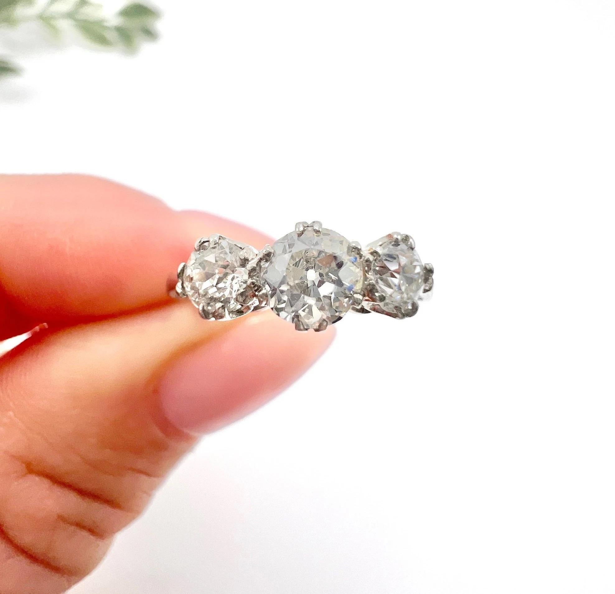 Antique Platinum Stamped, 1920s Diamond Three Stone Ring For Sale at ...