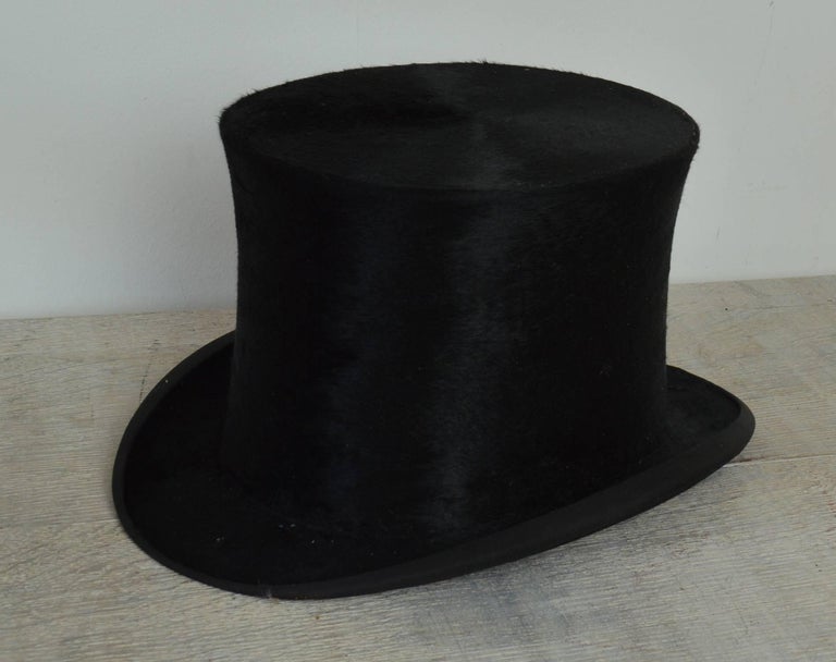 Antique Plush Silk Medium Size Top Hat with Original Hatbox at 1stDibs