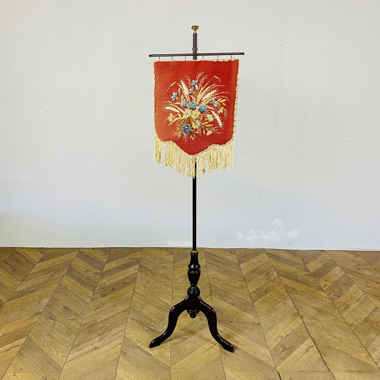 Antique Pole Screen, English Fire Screen, Needlepoint Tapestry circa ...
