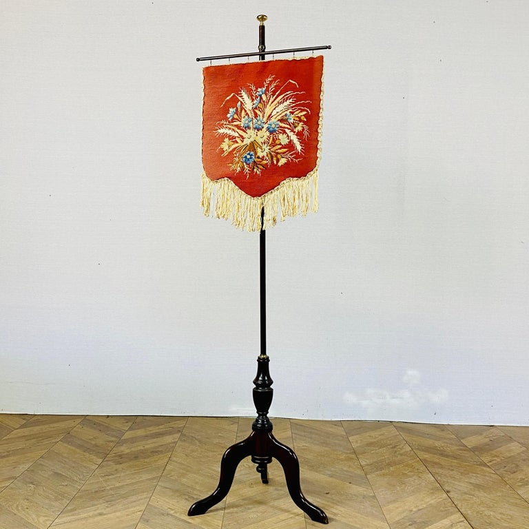 Antique Pole Screen, English Fire Screen, Needlepoint Tapestry circa ...