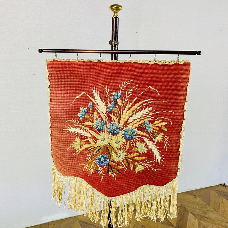 Antique Pole Screen, English Fire Screen, Needlepoint Tapestry circa ...