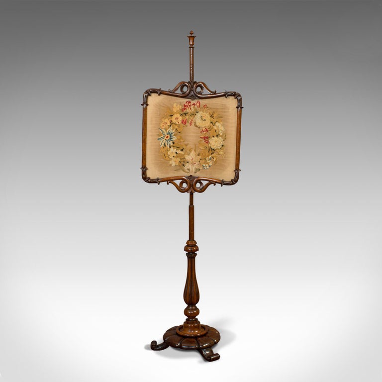 Antique Pole Screen, Rosewood, Needlepoint Tapestry, Fire Screen ...