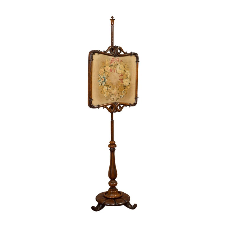 Antique Pole Screen, Rosewood, Needlepoint Tapestry, Fire Screen ...