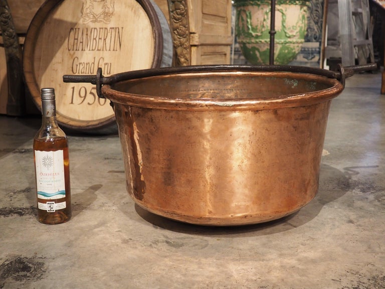 Antique Polished Copper Chaudron or Wine Cooler, Wrought Iron Handle ...