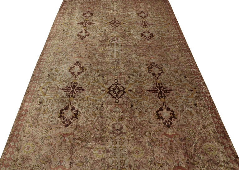 Antique Polonaise Palace rug in Pink, Beige-Brown and Gold Floral ...