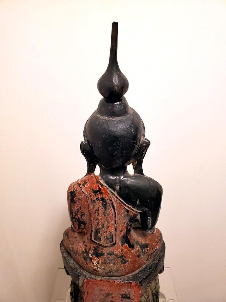 Antique Polychrome Buddha on Lotus Throne at 1stDibs