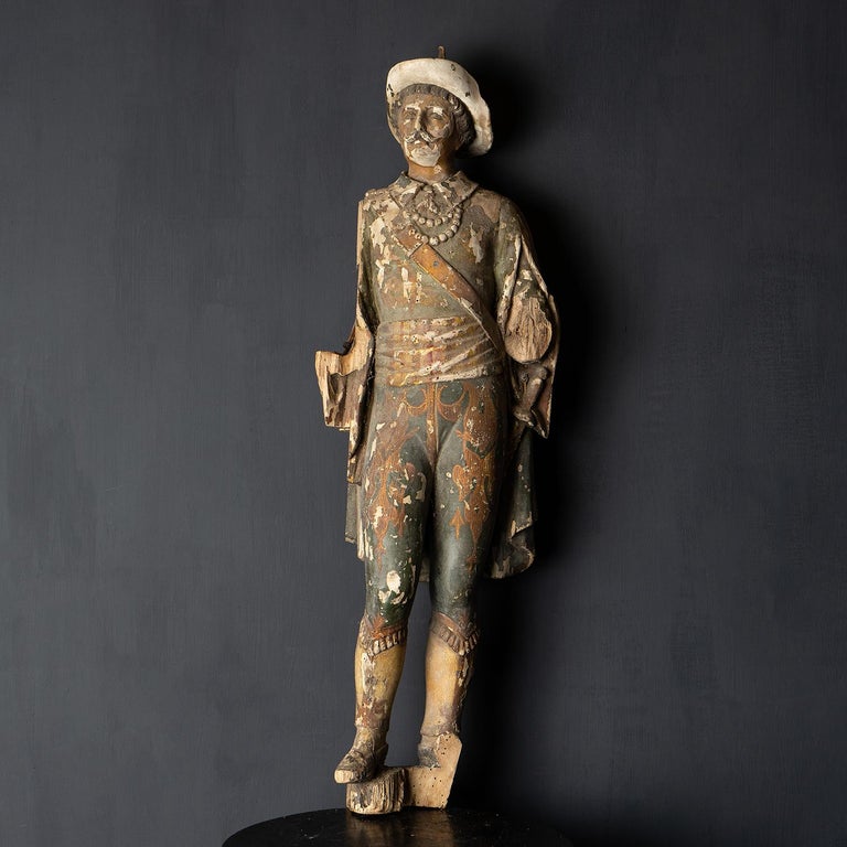 Antique Polychrome Carved Italian Figure Of a Gentleman For Sale at 1stDibs