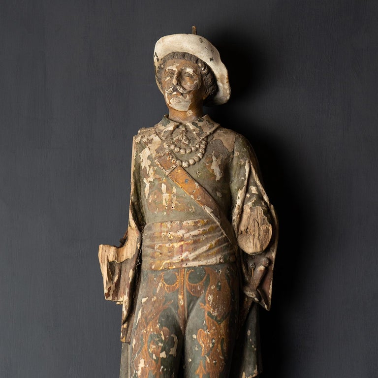 Antique Polychrome Carved Italian Figure Of a Gentleman For Sale at 1stDibs