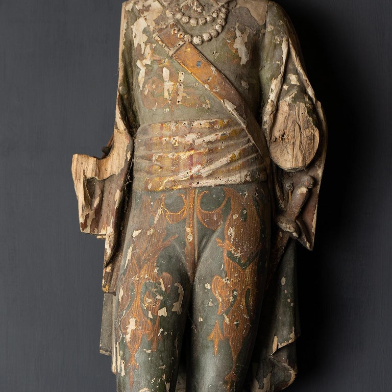 Antique Polychrome Carved Italian Figure Of a Gentleman For Sale at 1stDibs