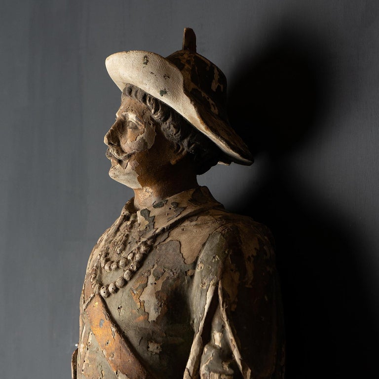 Antique Polychrome Carved Italian Figure Of a Gentleman For Sale at 1stDibs