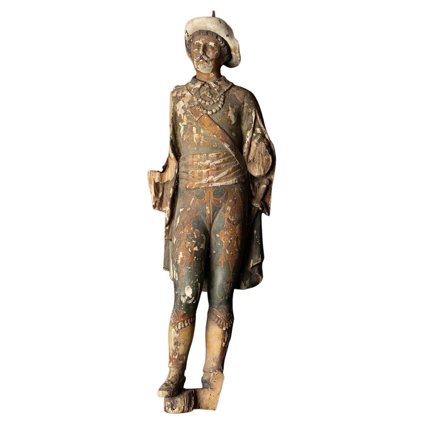 Antique Polychrome Carved Italian Figure Of a Gentleman For Sale at 1stDibs