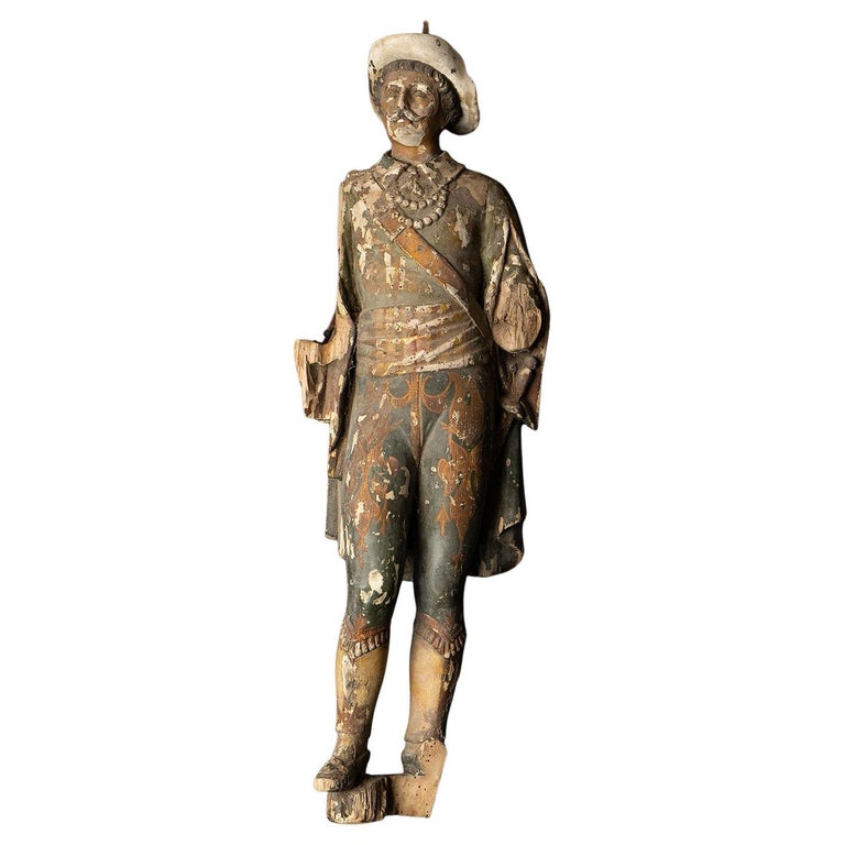 Antique Polychrome Carved Italian Figure Of a Gentleman For Sale at 1stDibs