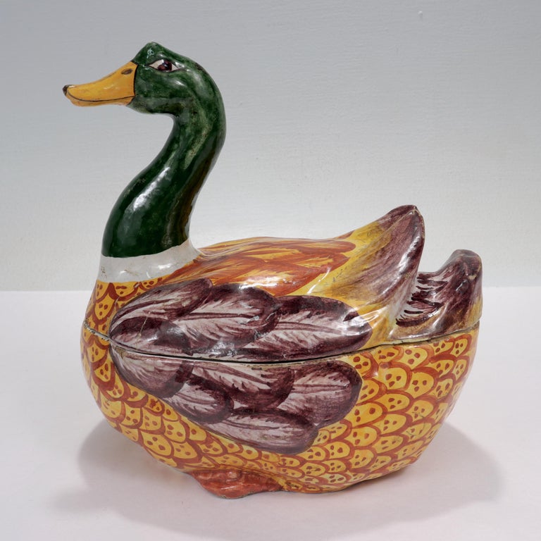 Antique Polychrome Dutch Delft Figural Duck Shaped Tureen or Covered ...