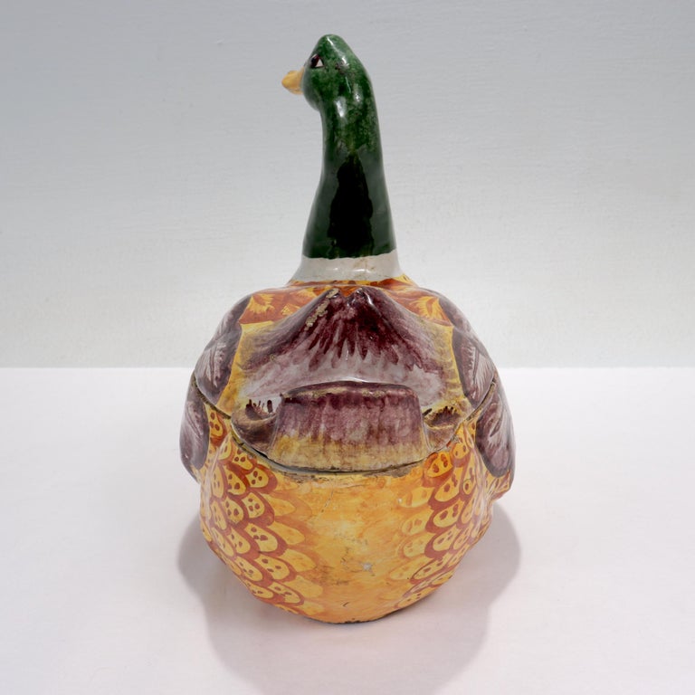 Antique Polychrome Dutch Delft Figural Duck Shaped Tureen or Covered ...