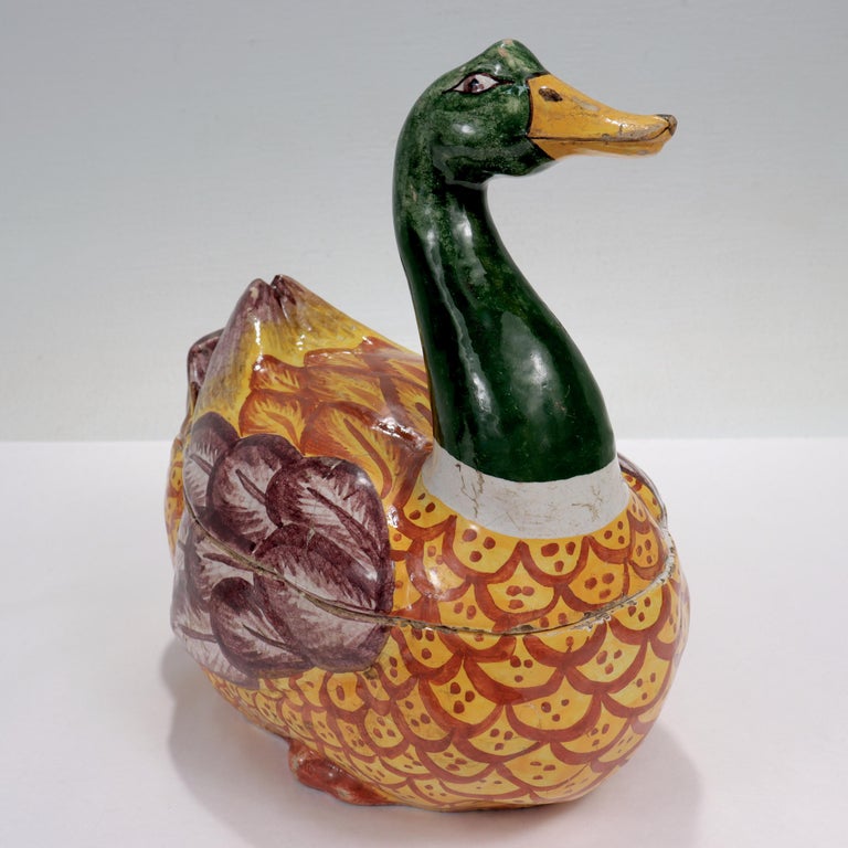 Antique Polychrome Dutch Delft Figural Duck Shaped Tureen or Covered ...