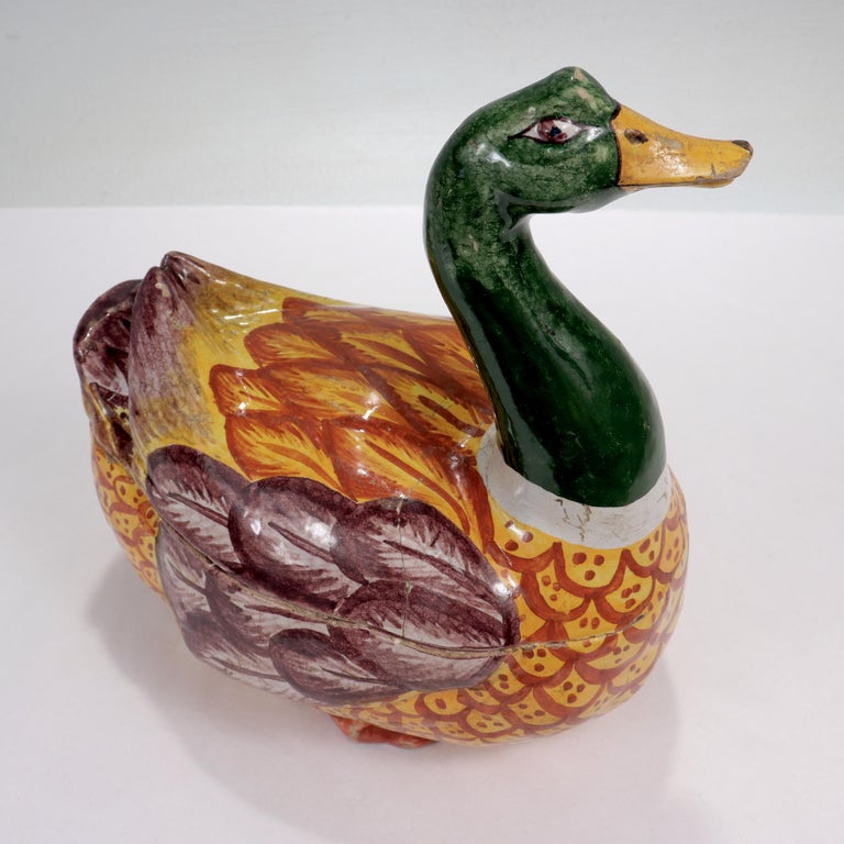 Antique Polychrome Dutch Delft Figural Duck Shaped Tureen or Covered ...