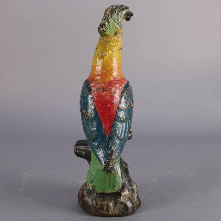 Antique Polychrome Figural Cast Iron Parrot Sculpture Doorstop, circa ...
