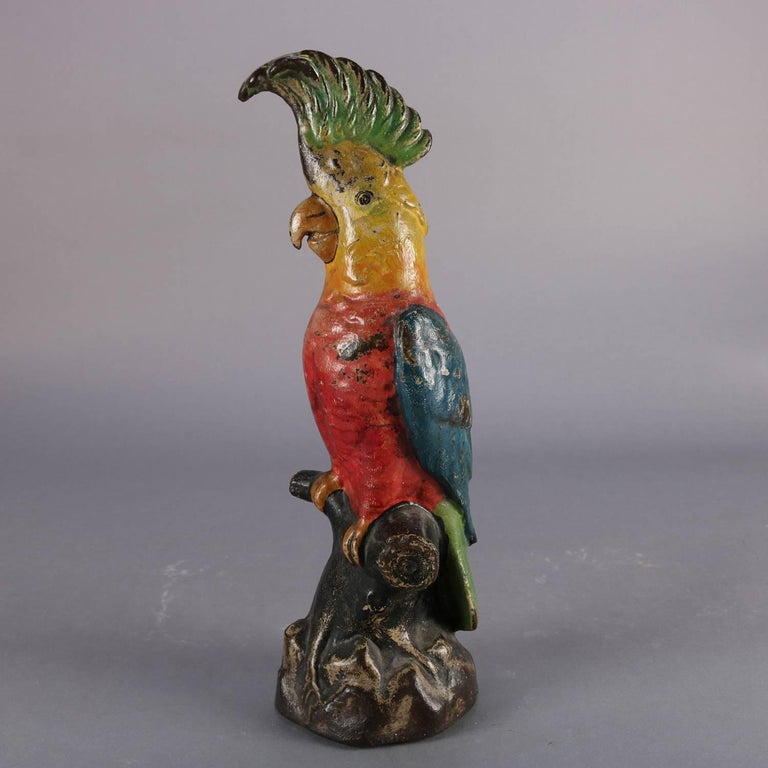 Antique Polychrome Figural Cast Iron Parrot Sculpture Doorstop, circa ...