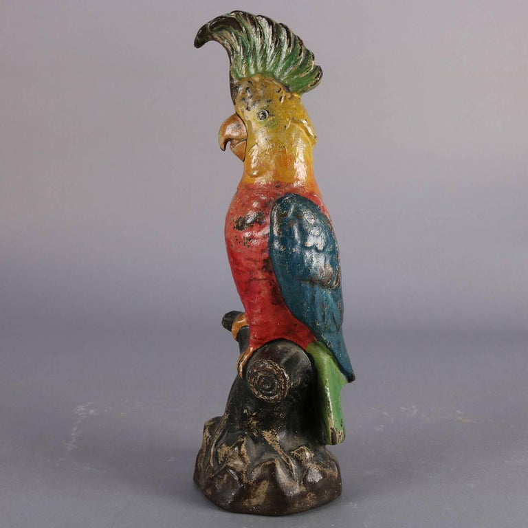 Antique Polychrome Figural Cast Iron Parrot Sculpture Doorstop, circa ...