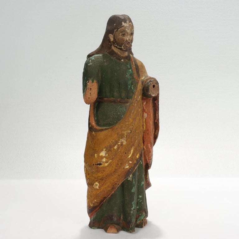 Antique Polychrome Paint Decorated Santos Figurine or Sculpture For ...