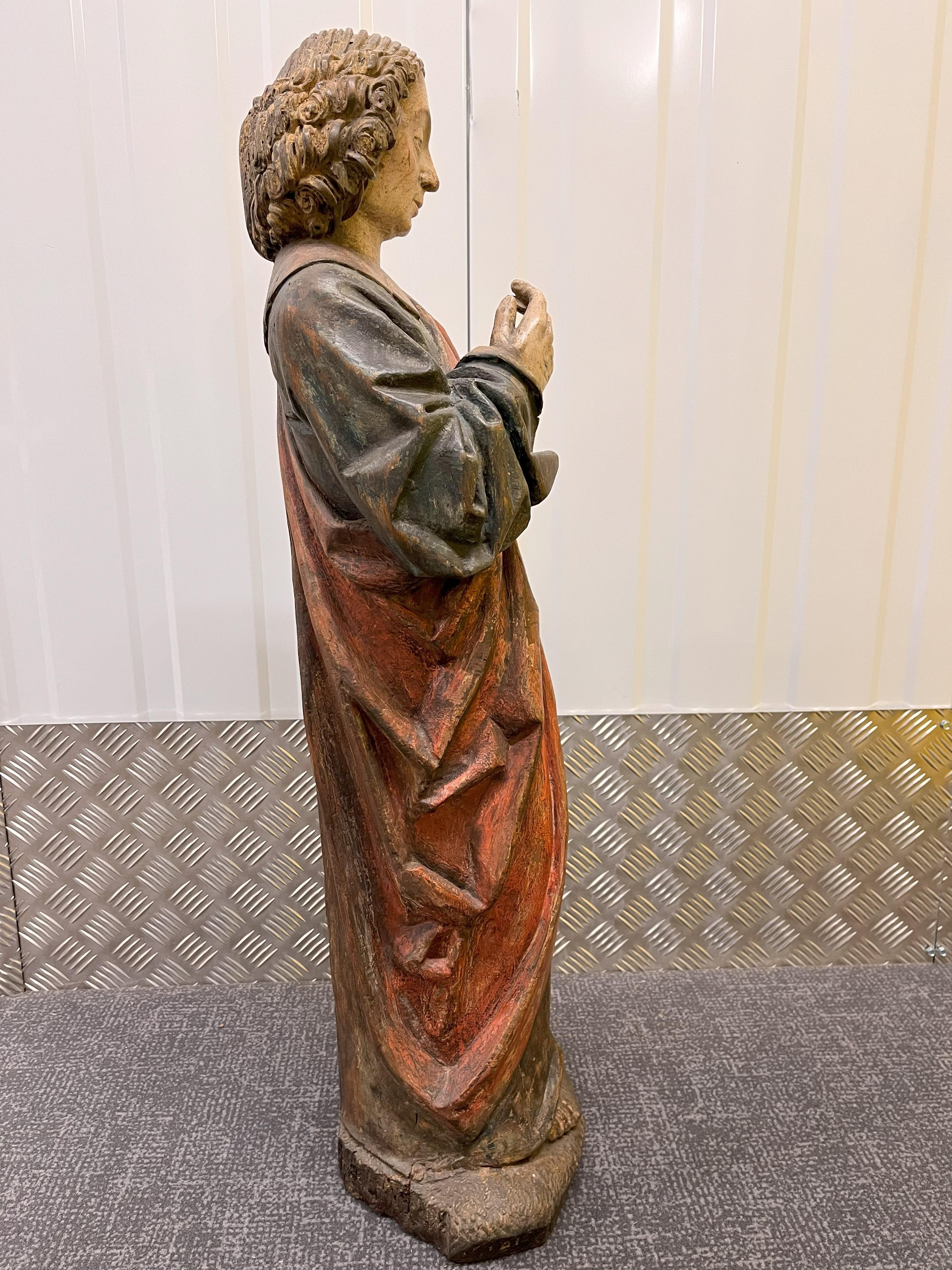 Antique Polychromed Wood Carving of a Saint For Sale at 1stDibs