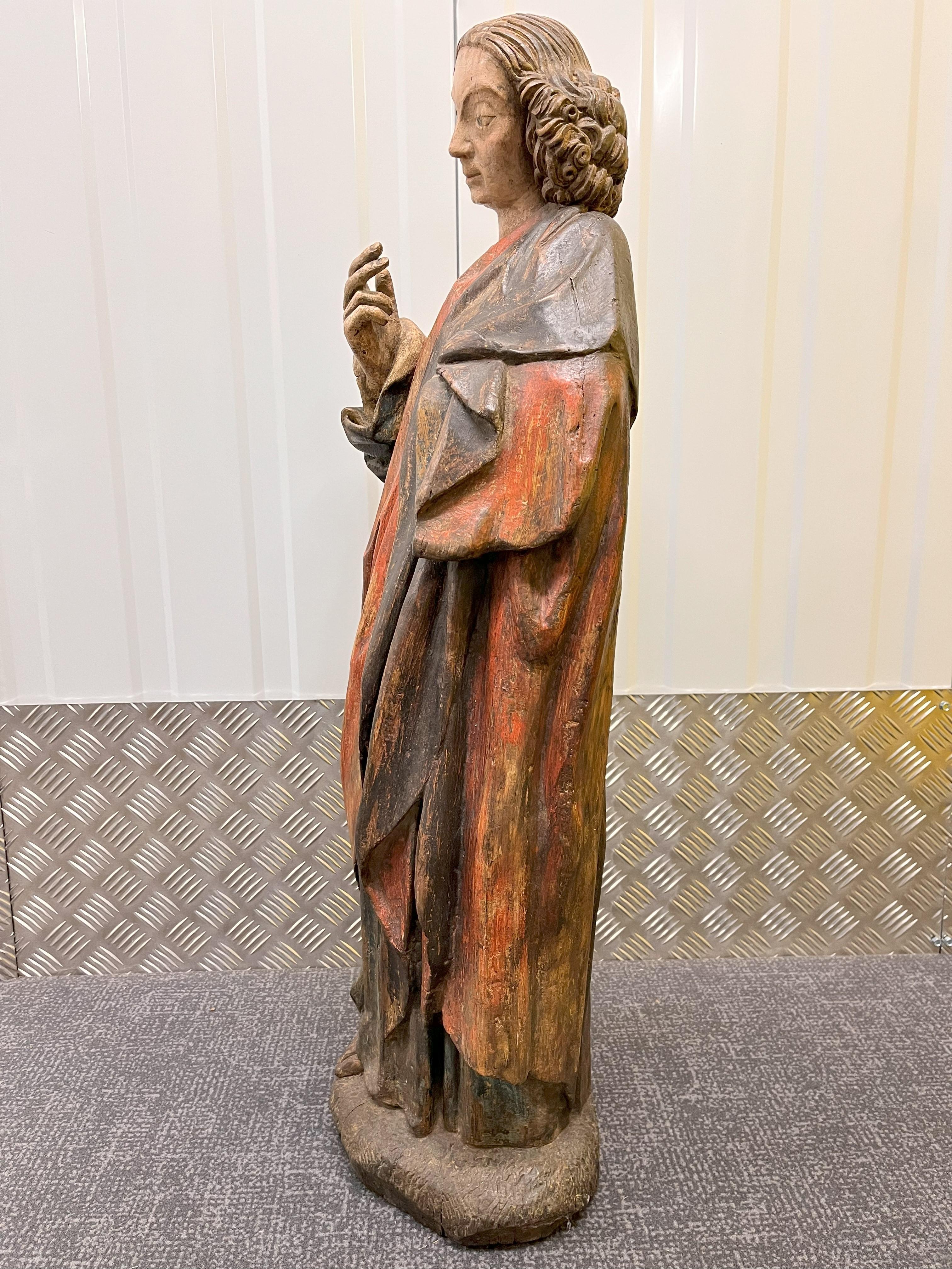 Antique Polychromed Wood Carving of a Saint For Sale at 1stDibs