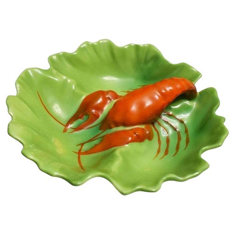 Antique Porcelain Divided Lobster Dish in Green and Red, Victoria ...
