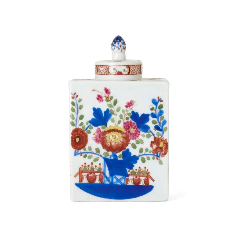 Antique porcelain miniature floral tea caddy For Sale at 1stDibs