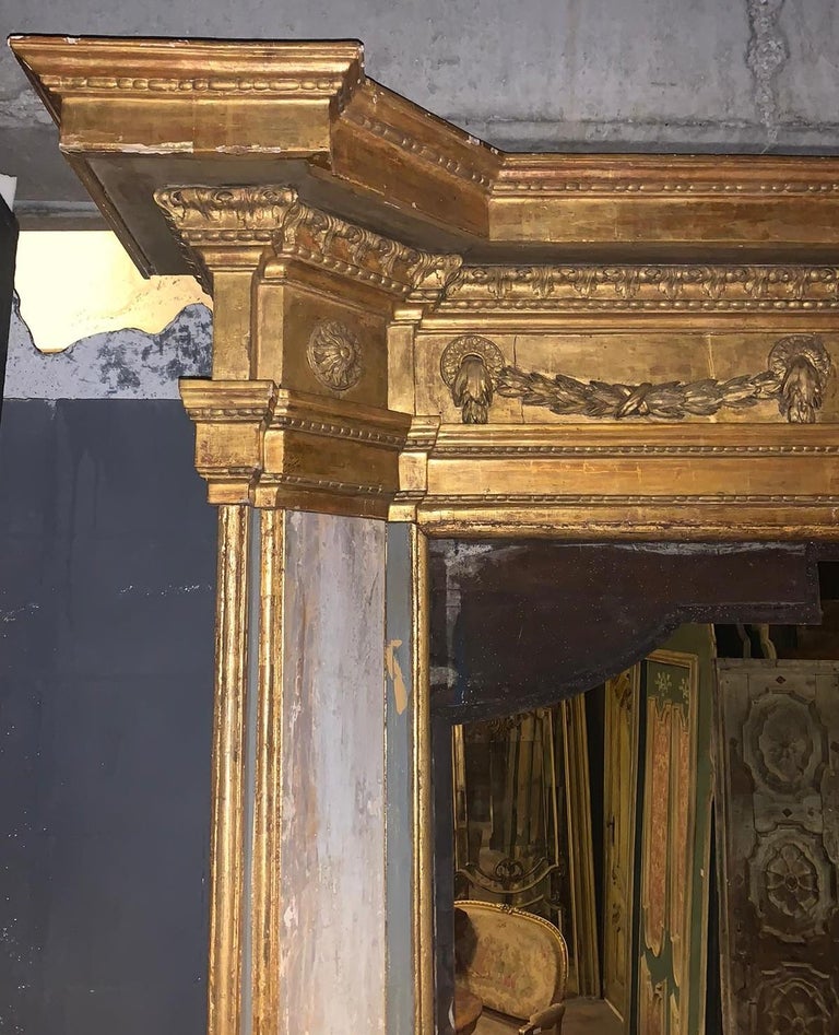 Antique Portal Lacquered and Gilded Wood, Carved Cherubs and Festoons ...