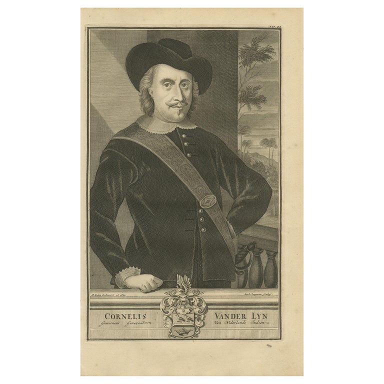 Antique Portrait of Cornelis van der Lijn by Valentijn, '1726' For Sale ...