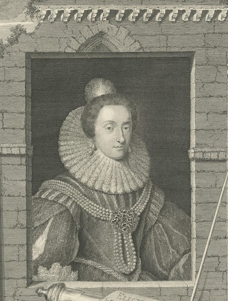 Antique Portrait of Elizabeth, Queen of Bohemia, by G. Vertue, circa ...