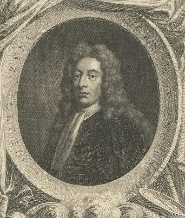 Antique Portrait of George Byng by J. Houbraken, 1747 For Sale at 1stDibs