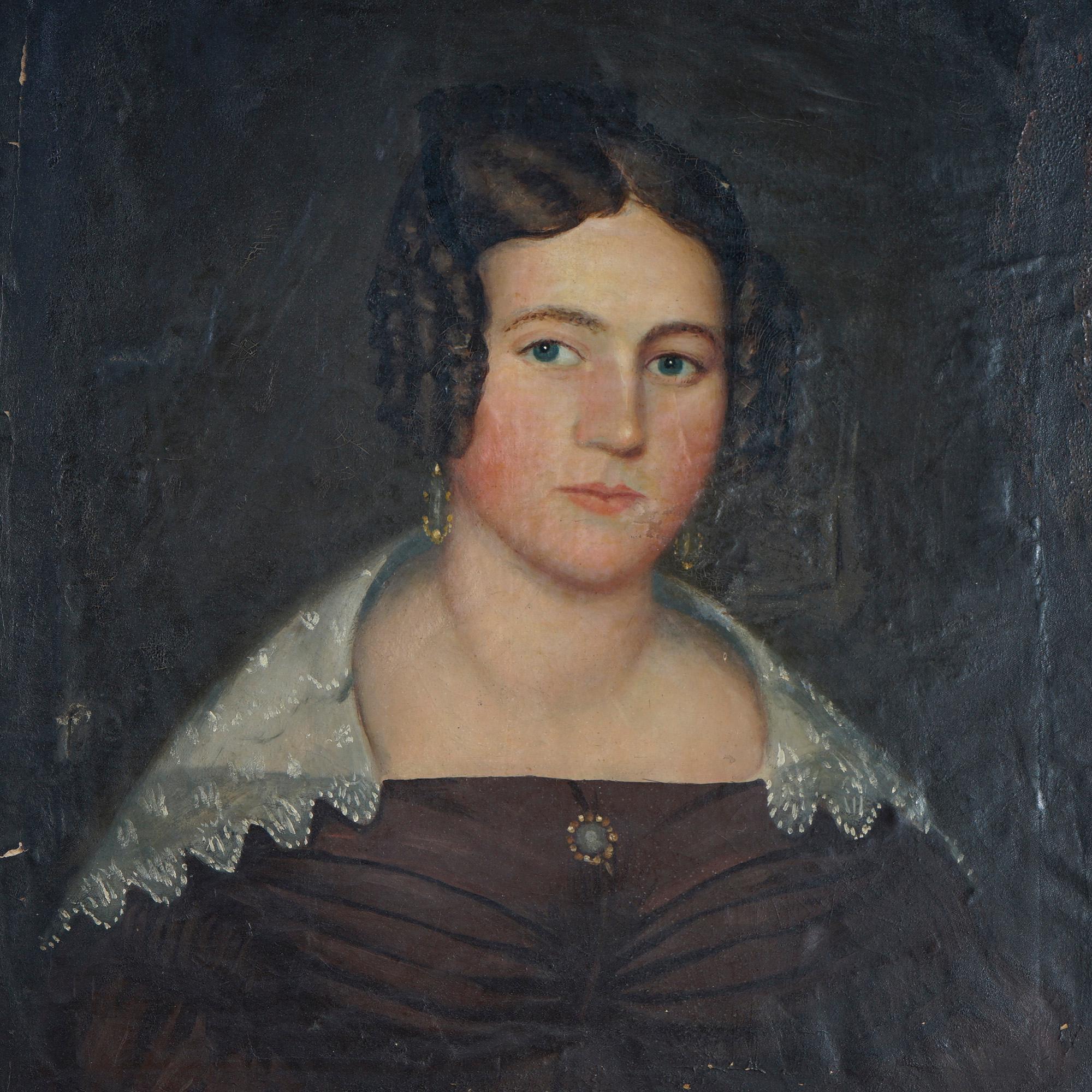 Antique Portrait Painting of a Woman, Circa 1850 at 1stDibs