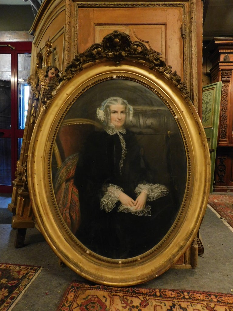 Antique Portrait with Gilt Frame, Dated 1851, Italy For Sale at 1stDibs