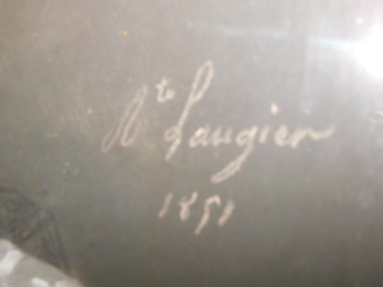 Antique Portrait with Gilt Frame, Dated 1851, Italy For Sale at 1stDibs