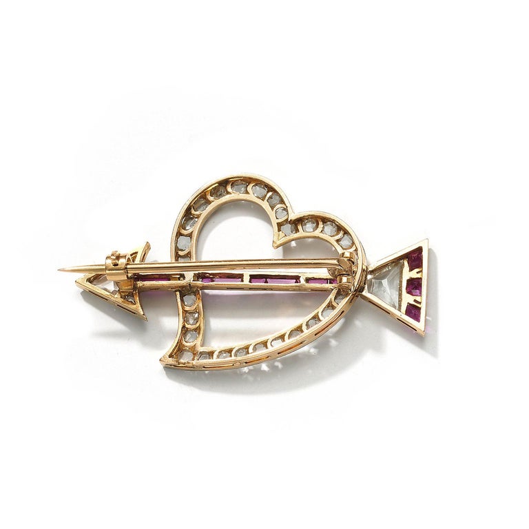 Antique Portuguese Diamond and Ruby Heart and Arrow Brooch, circa 1930 ...