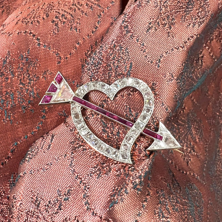 Antique Portuguese Diamond and Ruby Heart and Arrow Brooch, circa 1930 ...