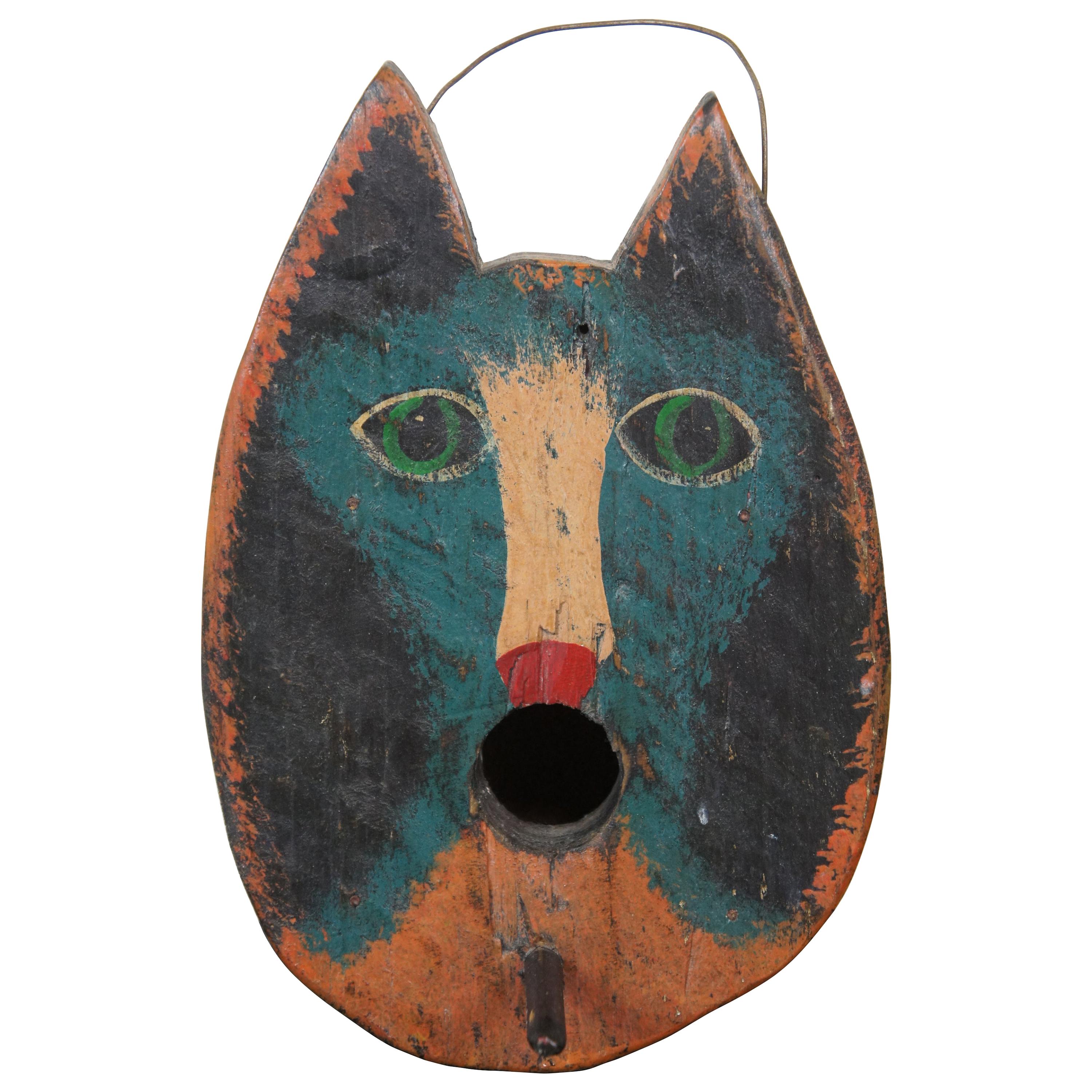 Antique Primitive Arts and Crafts Folk Art Painted Hanging Cat ...