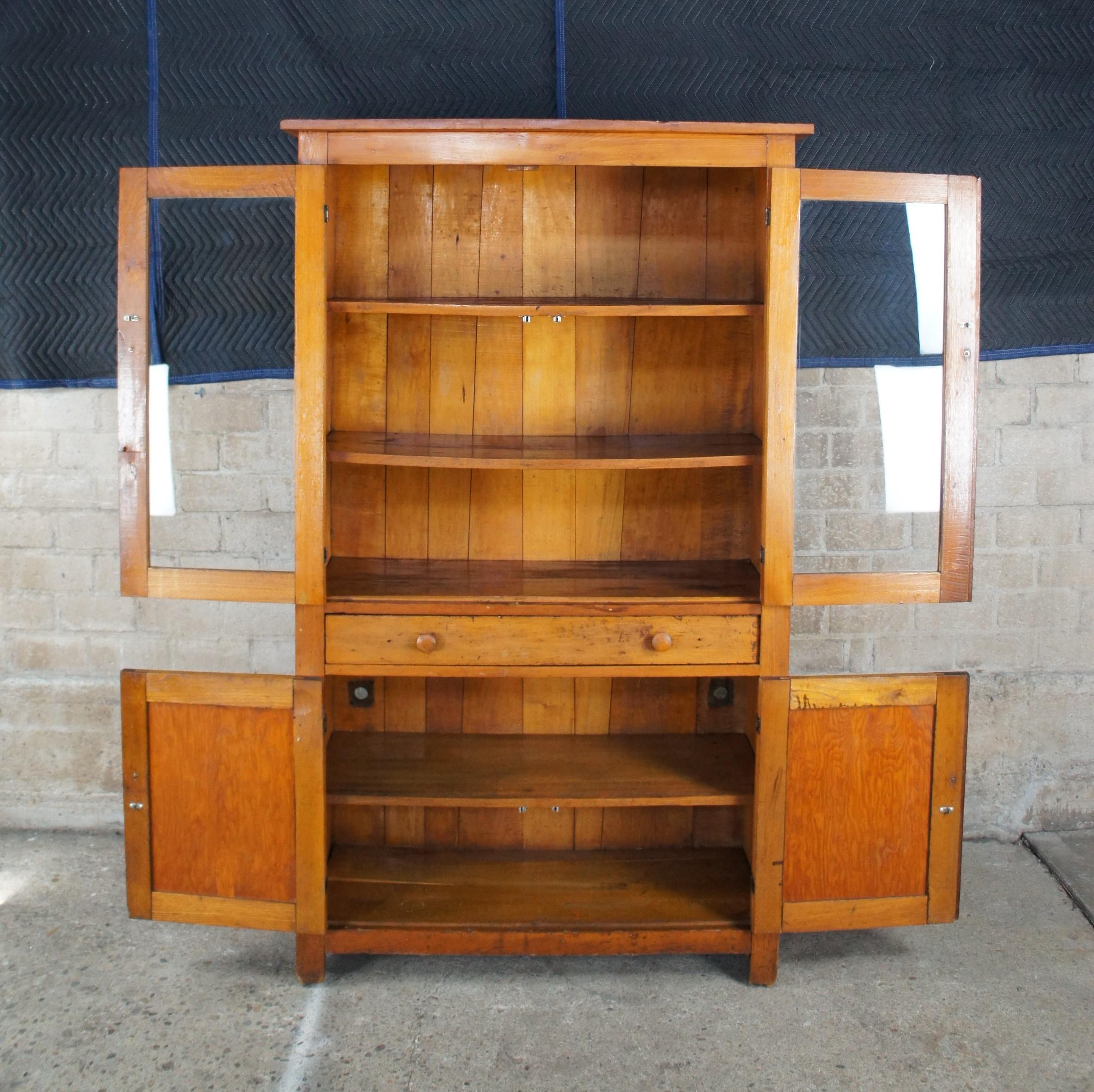 Antique Primitive Farmhouse American Pine China Display Cabinet Country ...