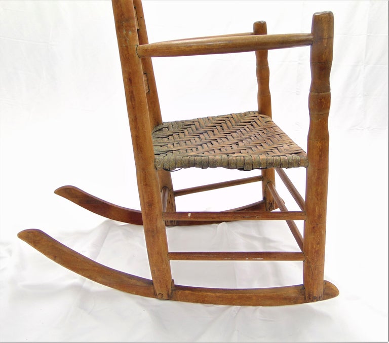 Antique Primitive Ladder Back Rocking Chair with Splint Seat Early 19th ...