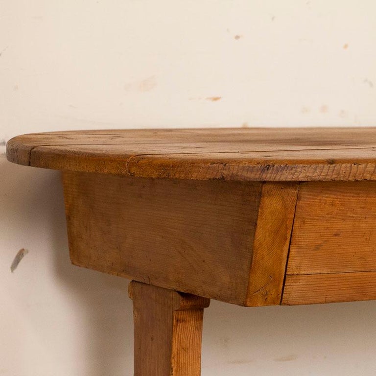 Antique Primitive Oval Pine Side Table with Single Drawer at 1stDibs