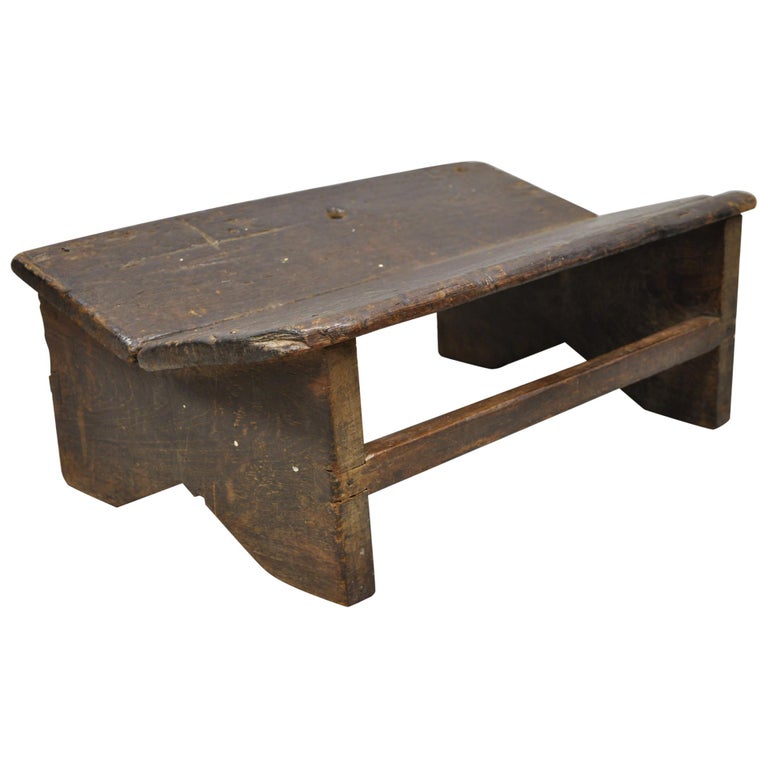 Antique Primitive Rustic French Country Solid Plank Wood Footstool ...