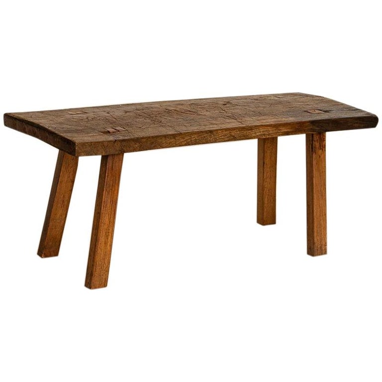 Antique Primitive Slab Wood Coffee Table with Square Splay Legs at 1stDibs