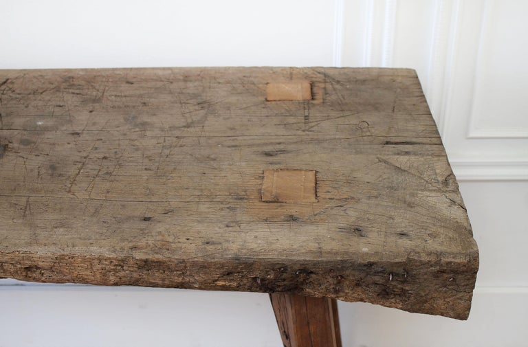 Antique Primitive Style Wood Console Table from Belgium at 1stDibs